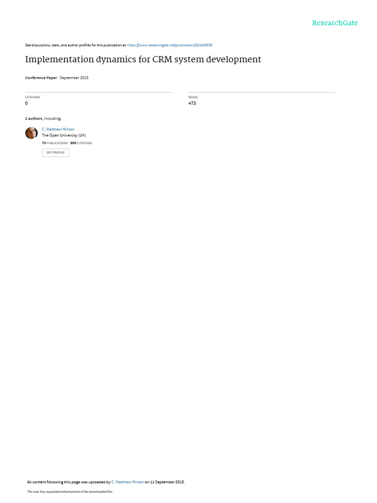 Implementation Dynamics For Crm System Development Final Pdf Schema