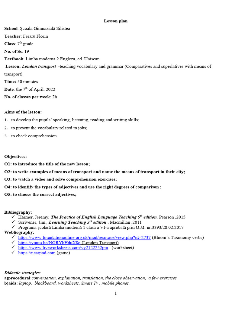 Lesson Plan London Transport | PDF