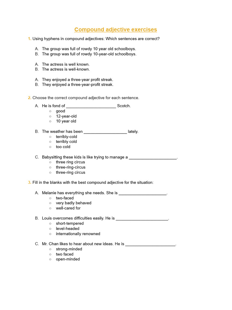 Compound Adjective Exercises | PDF