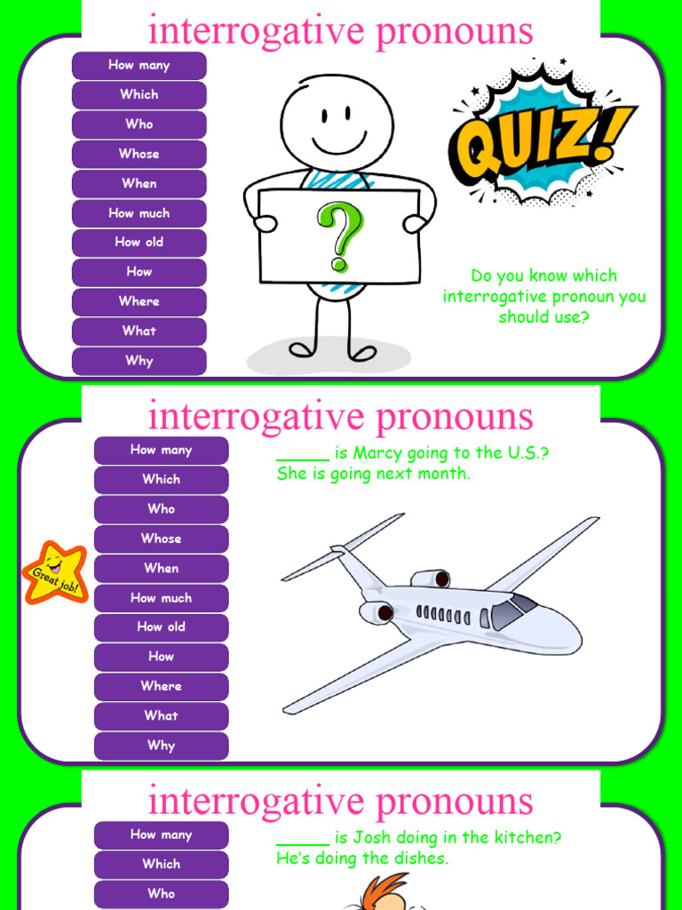 Interrogative Pronouns Quiz | PDF | Language Arts & Discipline | Self ...