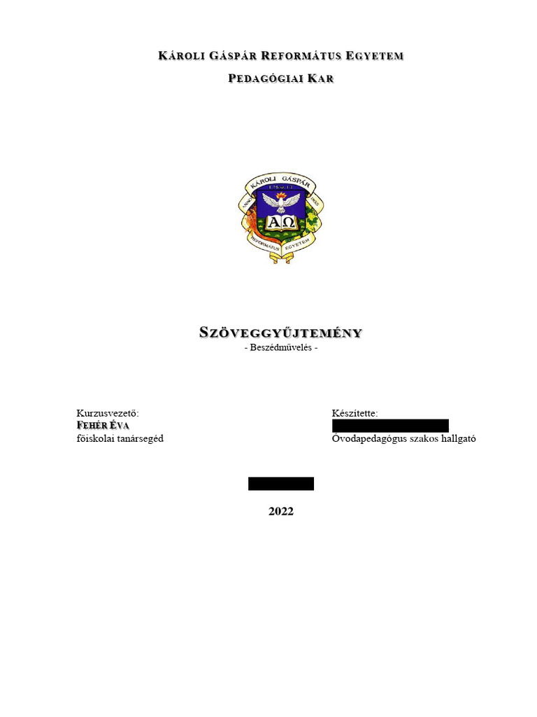 Hallgato Neve Szoveggyujtemeny 2022 Oszi Felev | PDF