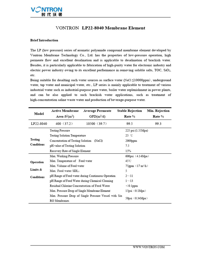 Vontron LP22 | PDF | Membrane | Water