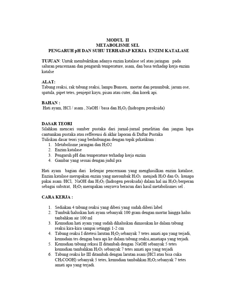 MODUL II. Pengaruh PH Dan Suhu Terhadap Kerja Enzim Katalase | PDF