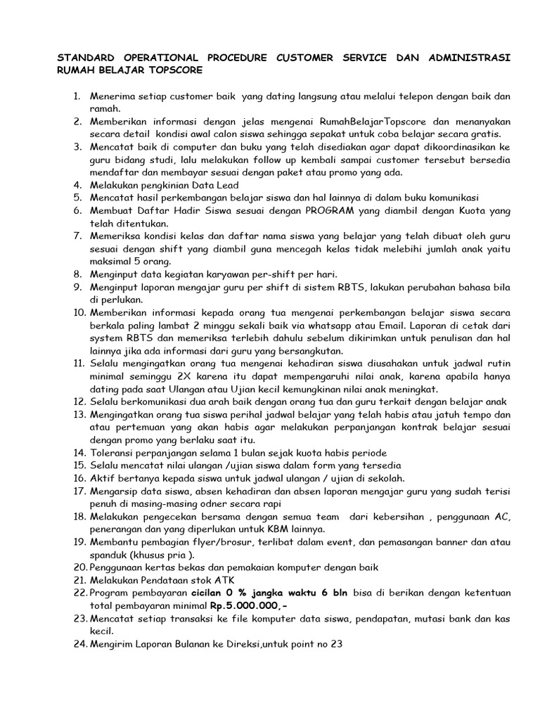 Sop & Administrasi RBTS | PDF