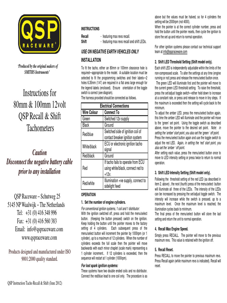 QSP Instruction Tacho Recal-REV | PDF | Ignition System | Switch