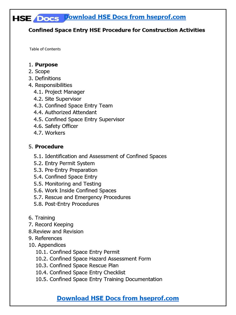 Confined Space Entry HSE Procedure 1697525066 | PDF | Occupational ...
