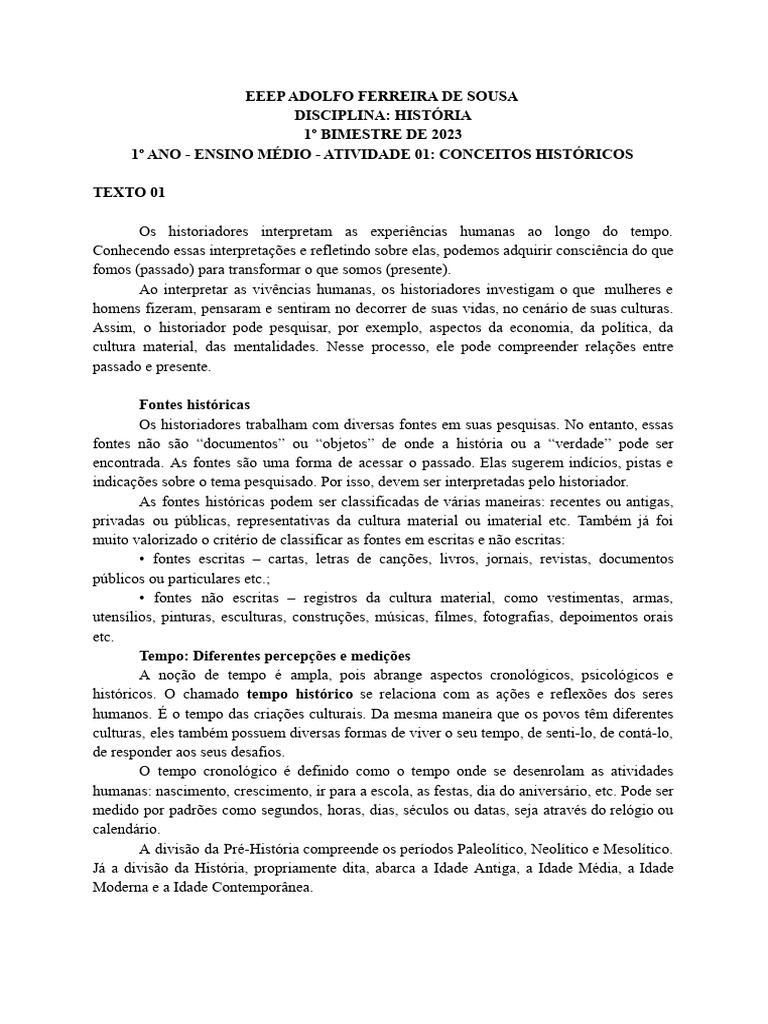 Atividade 01 - Conceitos Históricos | PDF | Tempo | Historiador