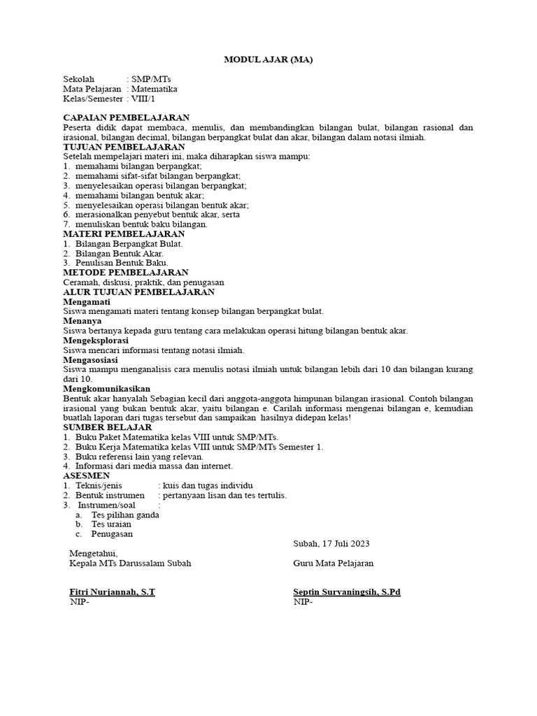 RPP Kumer Kelas 8 | PDF