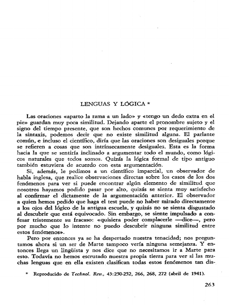 MR6a Benjamin Lee Whorf - Lenguas y Lógica | PDF | Pensamiento ...