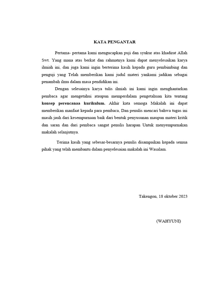 KATA PENGANTAR Kurikulum | PDF | Seni