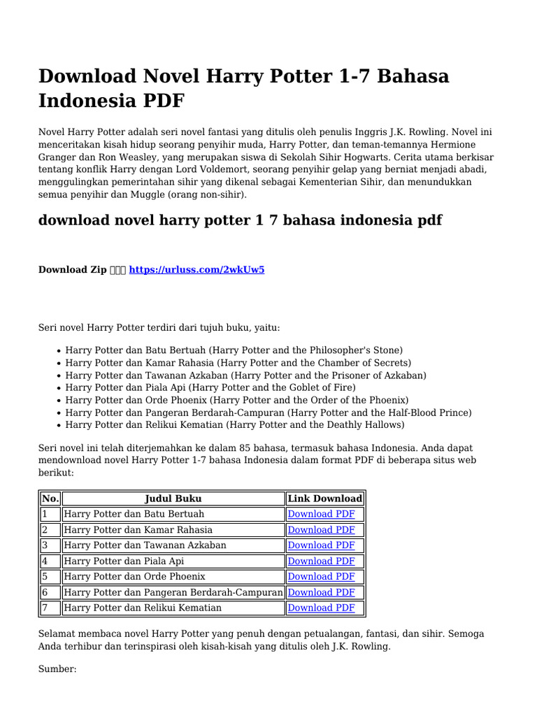 Novel Harry Potter 1 7 Bahasa Indonesia PDF | PDF | Agama & Spiritualitas | Fiksi Misteri ...