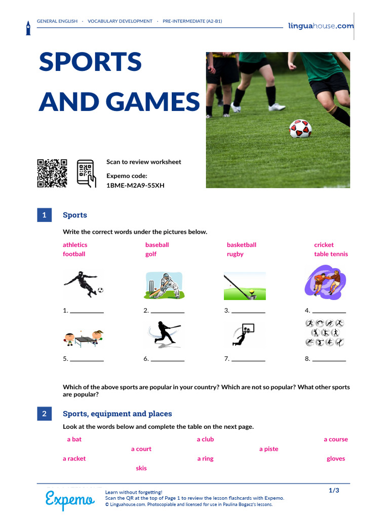 Pre-Intermediate Sports Vocabulary Guide | PDF | Entertainment | Sports