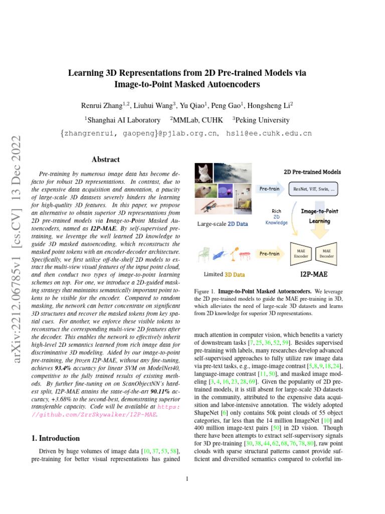 Learning 3D Representations From 2D Pre-Trained Models Via Image-to-Point Masked Autoencoders ...