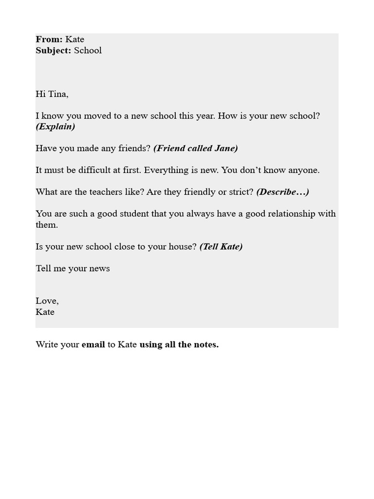 B1 Preliminary PET Email Writing Topic School PDF | PDF