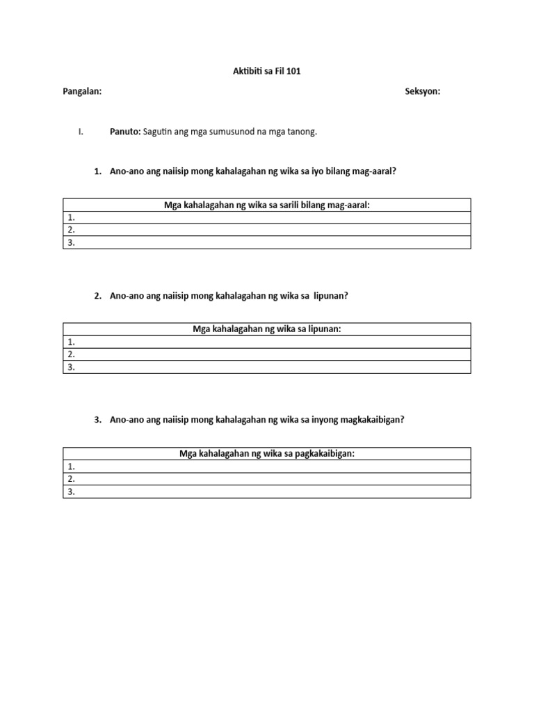 Aktibiti Sa Fil 101 | PDF