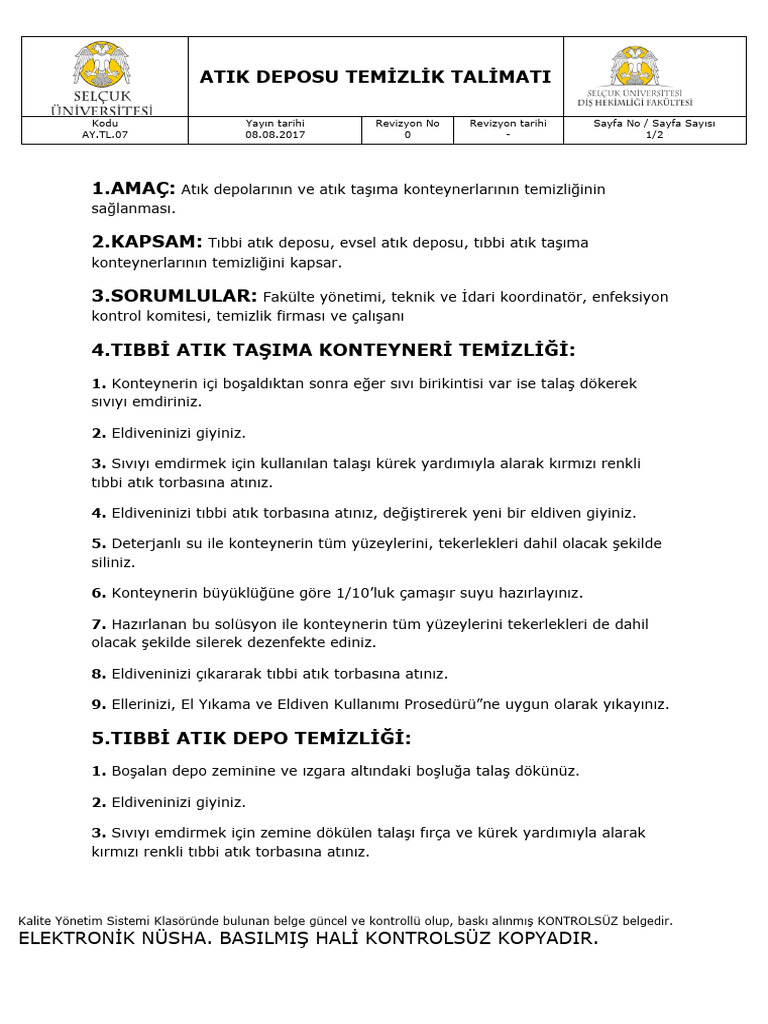 Ay - Tl.07-Atik Deposu Temi̇zli̇k Tali̇mati | PDF