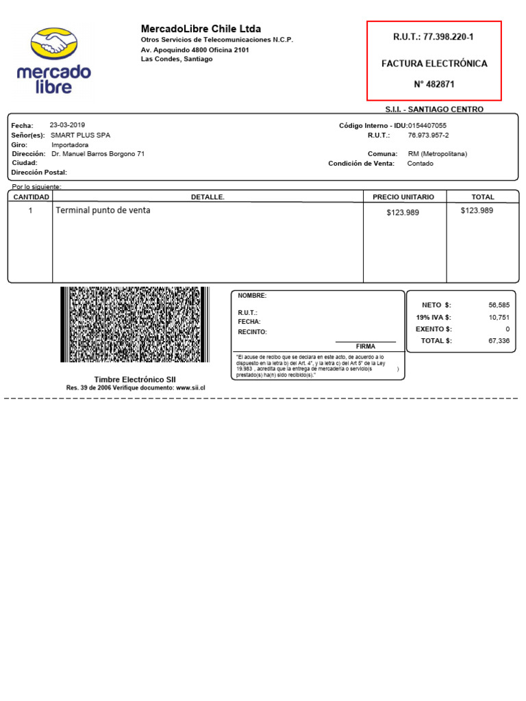 Factura Mercado Libre | PDF | Factura | Industrias de servicio