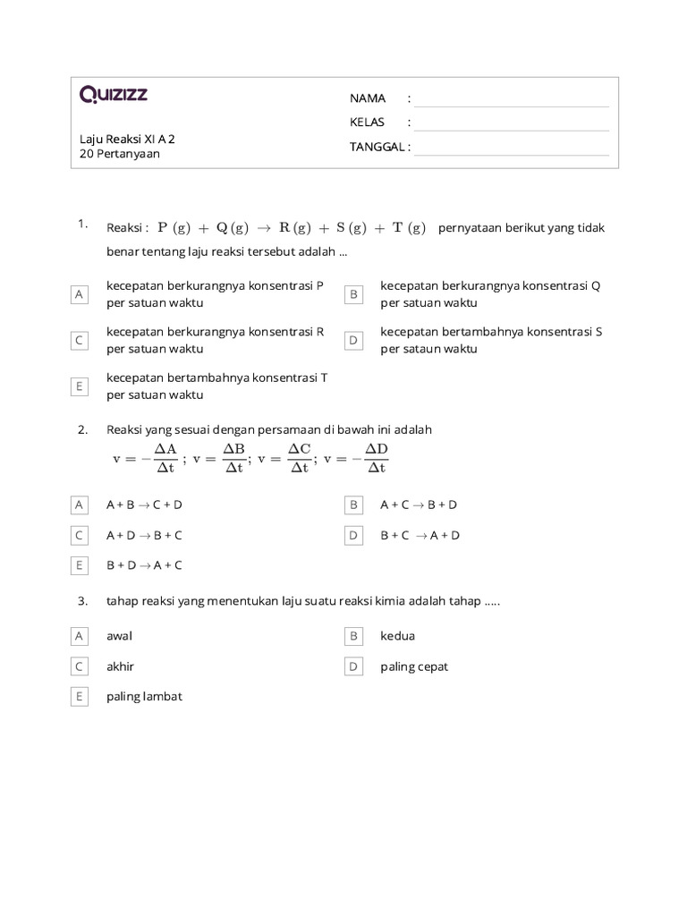 Laju Reaksi XI A 2 No. K | PDF