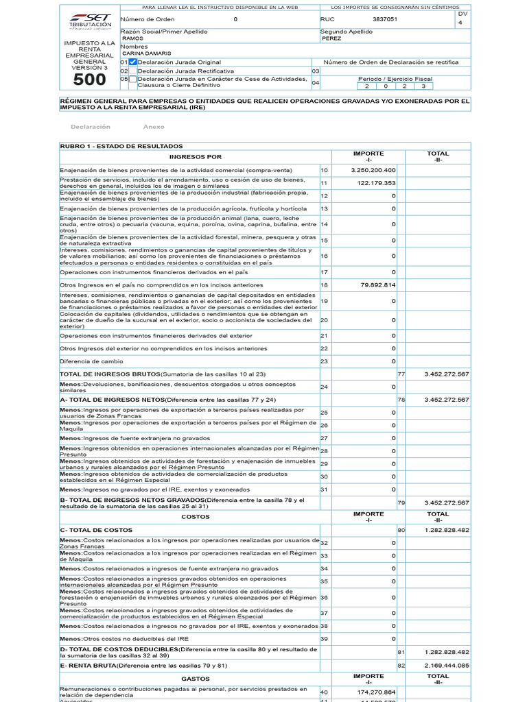 Formulario 500: Impuesto a la Renta Empresarial | PDF | Impuesto sobre ...