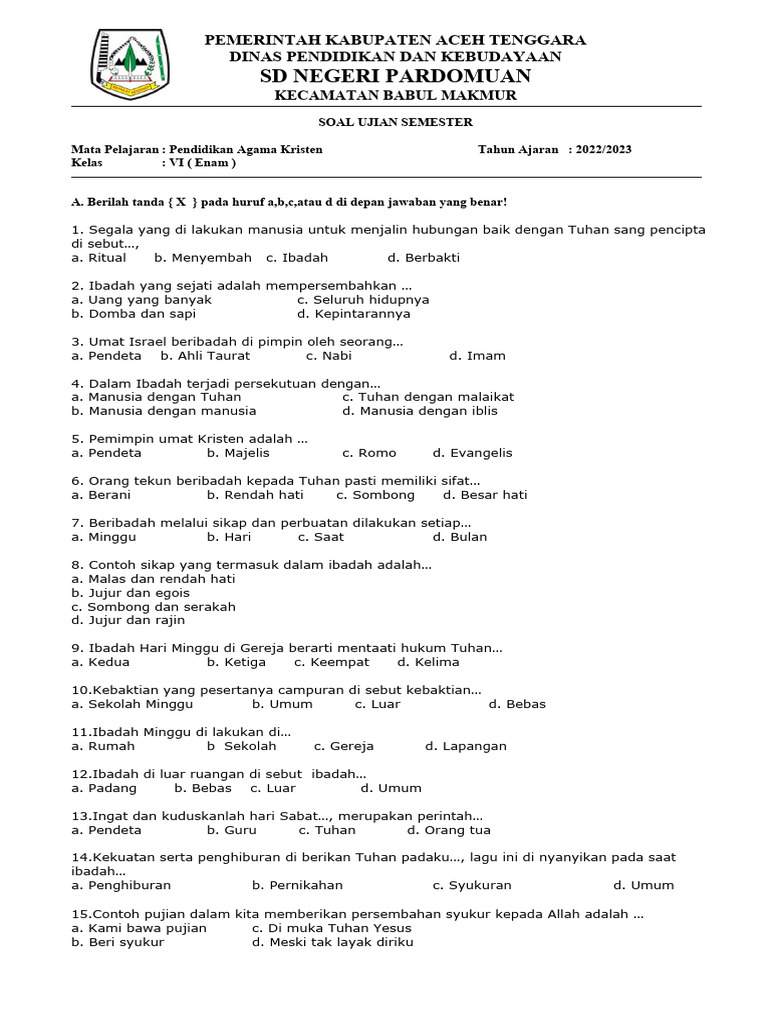 Soal Pak Kelas 4 5 6 | PDF