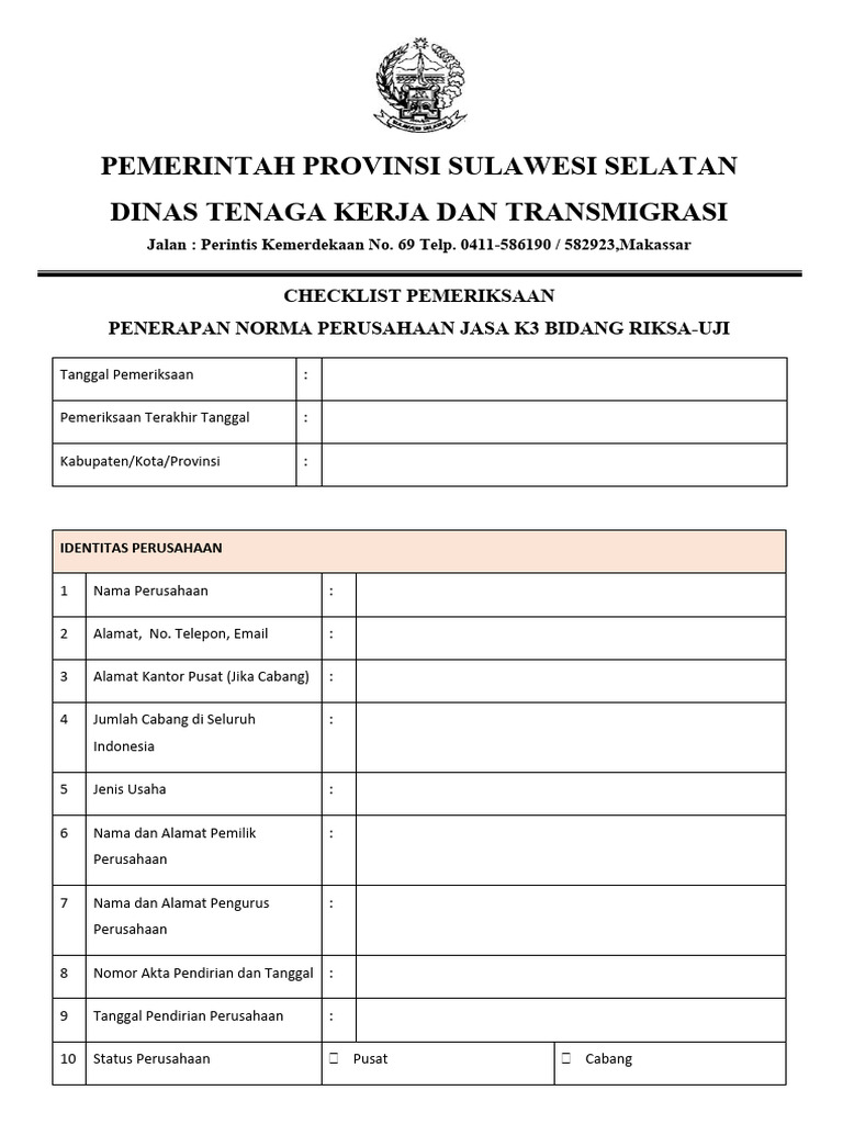Checklist PJK3 Riksa-Uji | PDF
