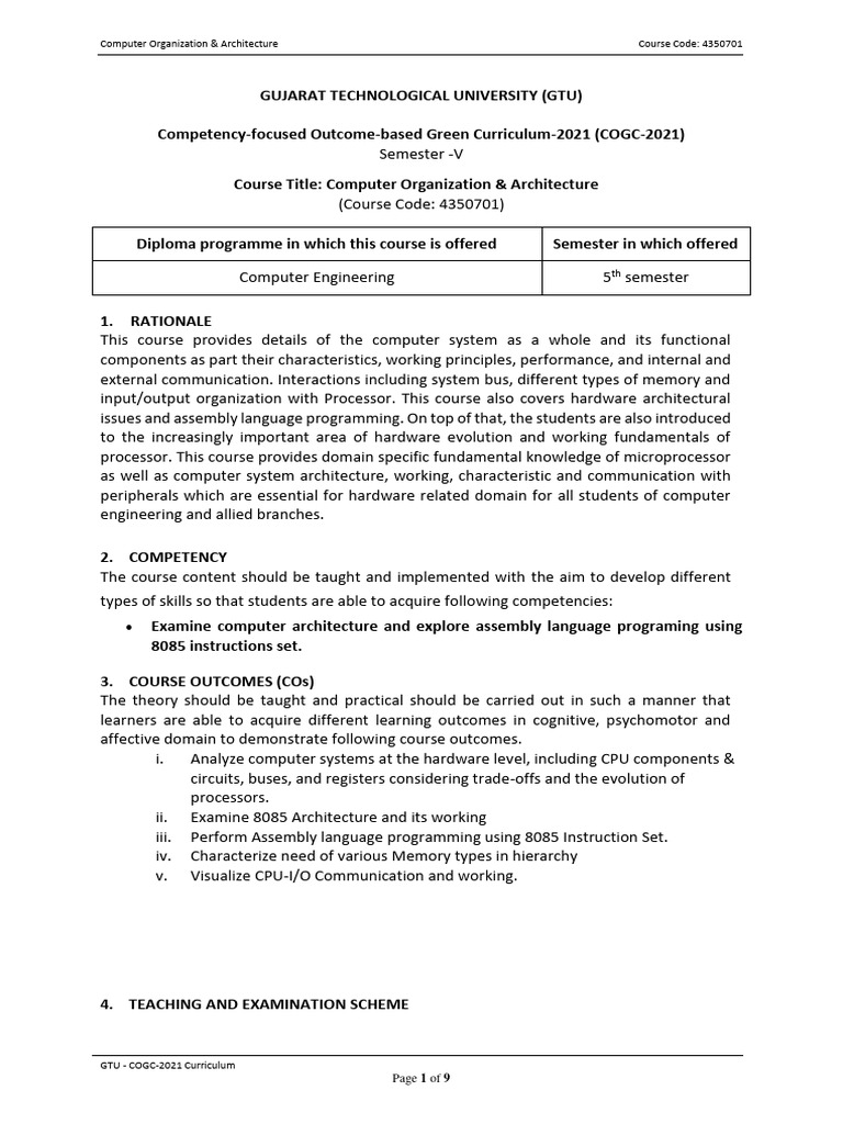 Computer Organization & Architecture Course Code: 4350701: Page 1 of 9 | PDF | Central ...
