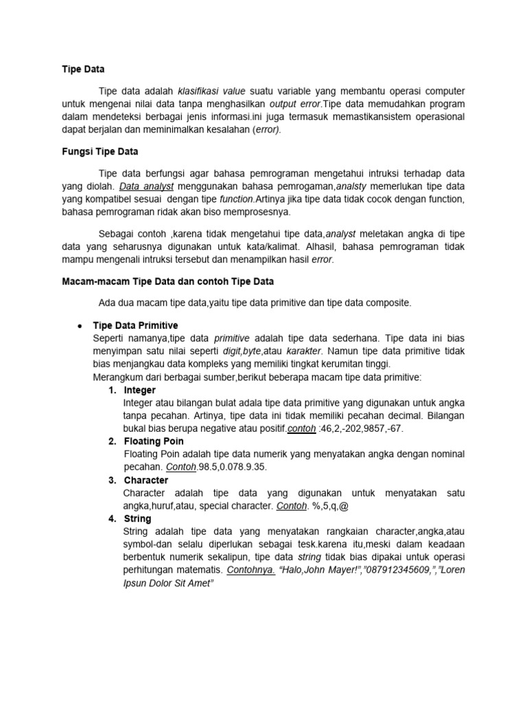 Rangkuman Tipe Data | PDF