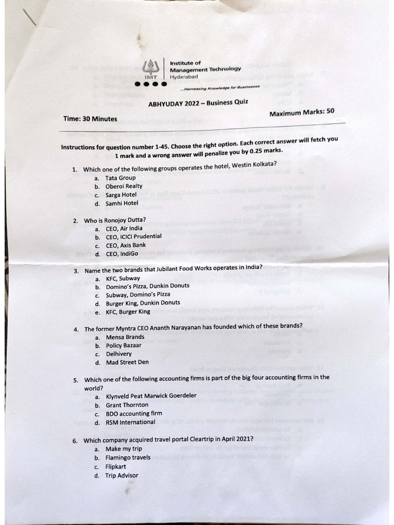 Term-I To Term-III Question Papers | PDF