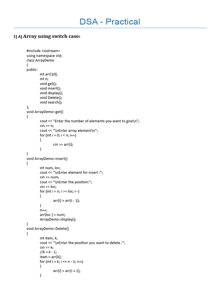 DSA - Practical: Array Using Switch Case | PDF | Matrix (Mathematics) | Algorithms