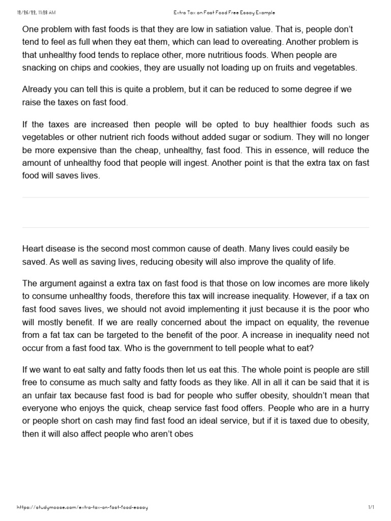 Argument for Fast Food Tax | PDF