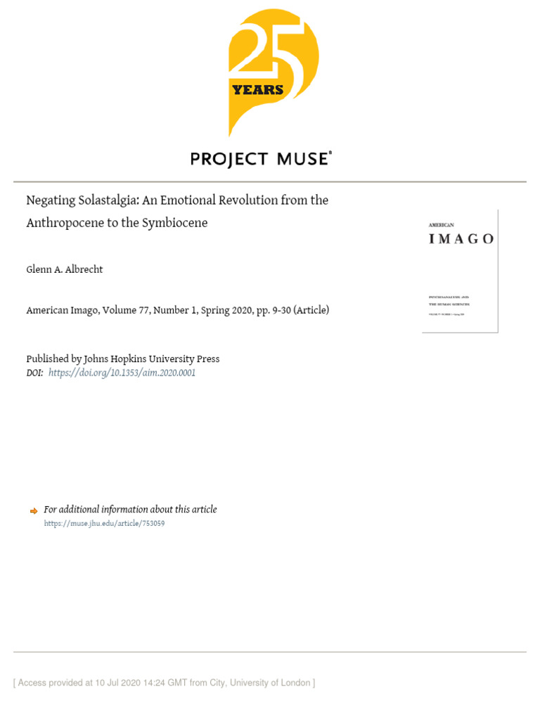 Albrecht - 2020 - Negating Solastalgia An Emotional Revolution From | PDF