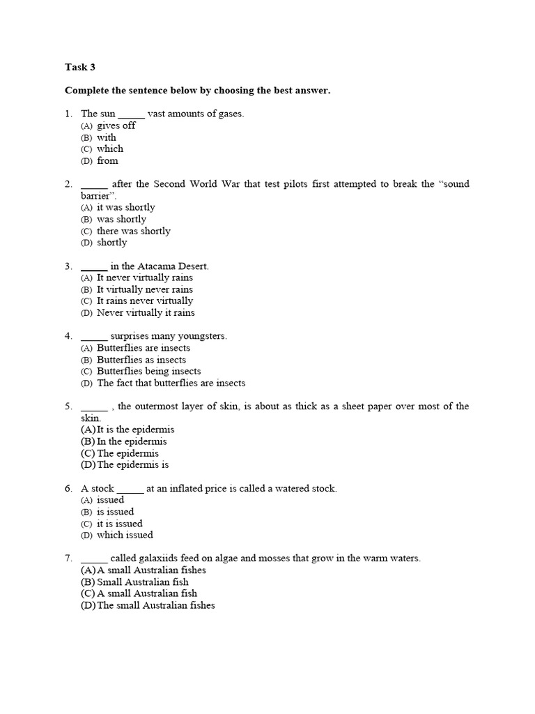 Sentence Completion Practice Quiz | PDF