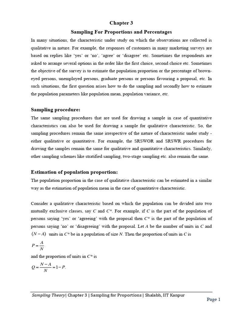 Chapter3 Sampling Proportions Percentages | PDF | Estimator | Sampling (Statistics)