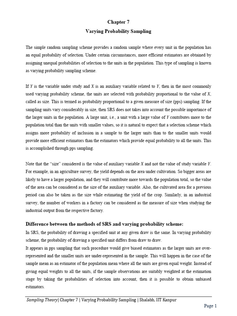 Chapter7 Sampling Varying Probability Sampling | PDF | Sampling (Statistics) | Estimator