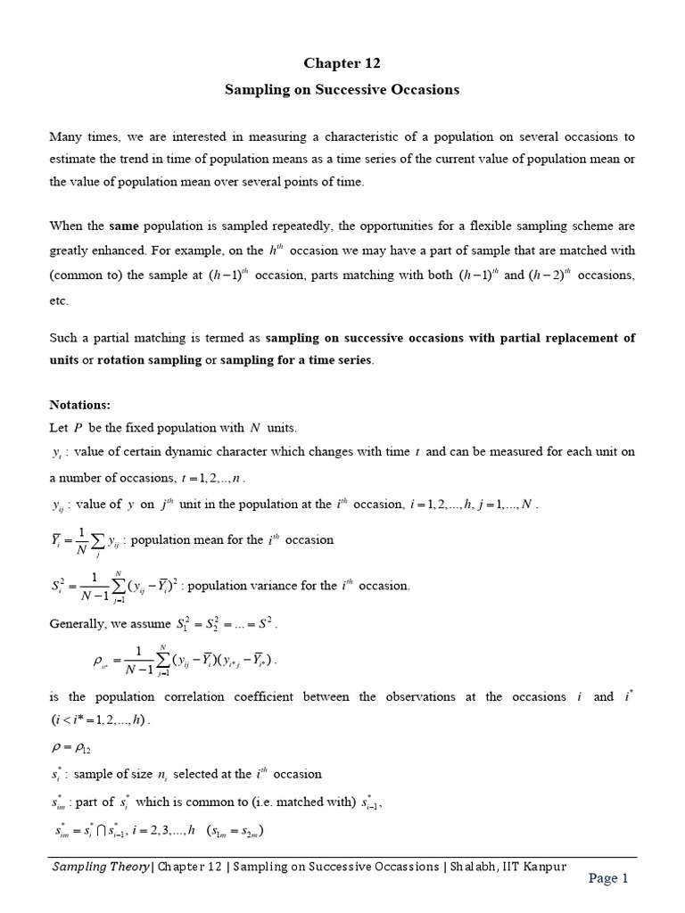 Chapter12 Sampling Successive Occasions | PDF | Estimator | Variance