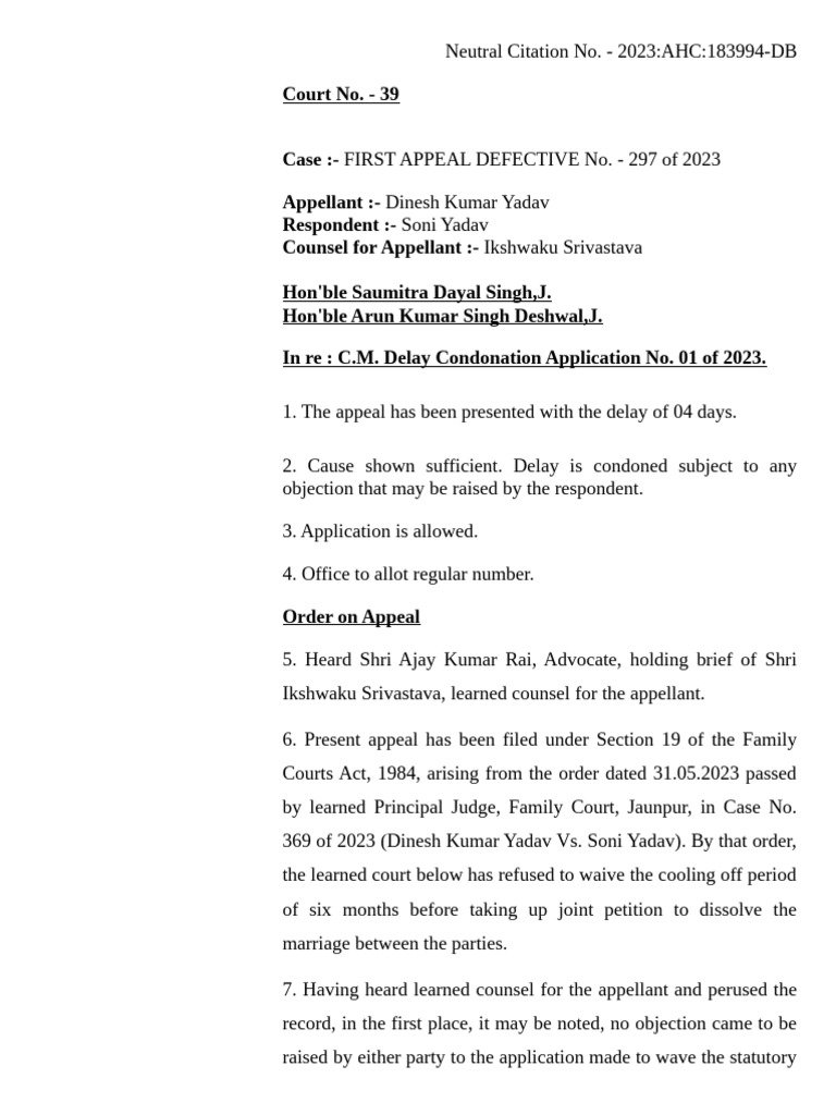 Cooling Off Period of Six Months Allahabad HC FAPLD (A) - 297 - 2023 ... Cooling Off Period of Six Months Allahabad HC FAPLD (A) - 297 - 2023 ...