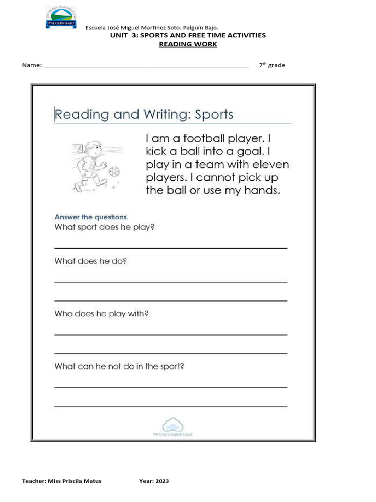 7TH Grade Reading Sports and Free Time Activities | PDF