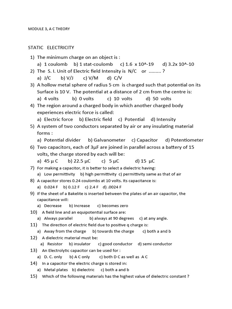 Static Electricity and Capacitor Basics | PDF | Inductance | Capacitor