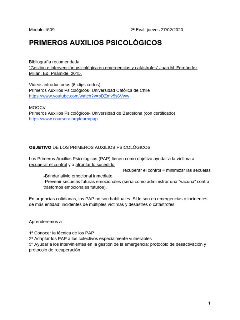 Tema 7. PRIMEROS AUXILIOS PSICOLÓGICOS - 2 Eval | PDF