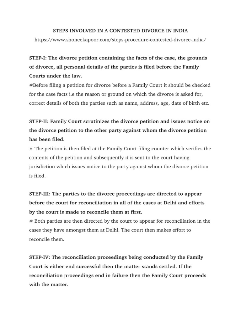 Contested Divorce Steps in India | PDF | Divorce | Witness
