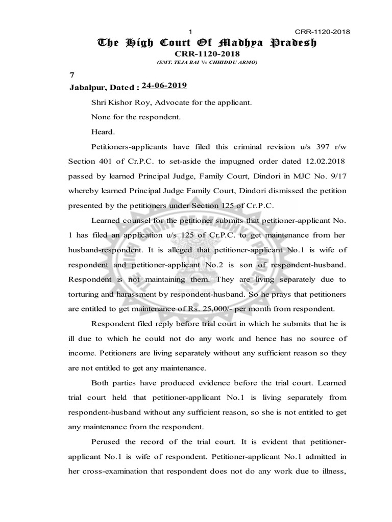 125 Manitenance-to-wife-denied-Madhya-pradesh-HC Only Son Get 1500 | PDF | Common Law | Legal ...