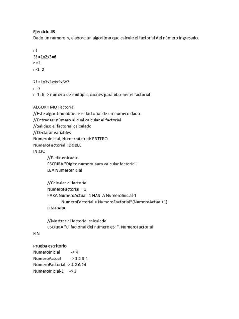 Algoritmo para Calcular Factorial | PDF | Informática