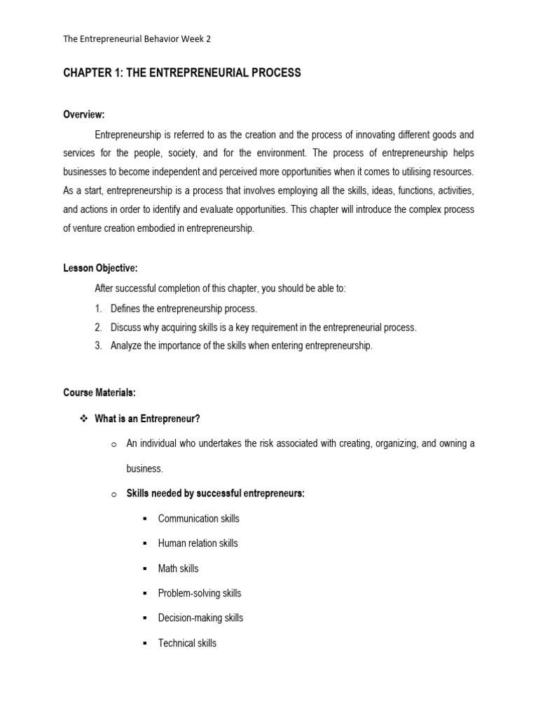CHAPTER 1 - The Entrepreneurial Process | PDF | Entrepreneurship | Business