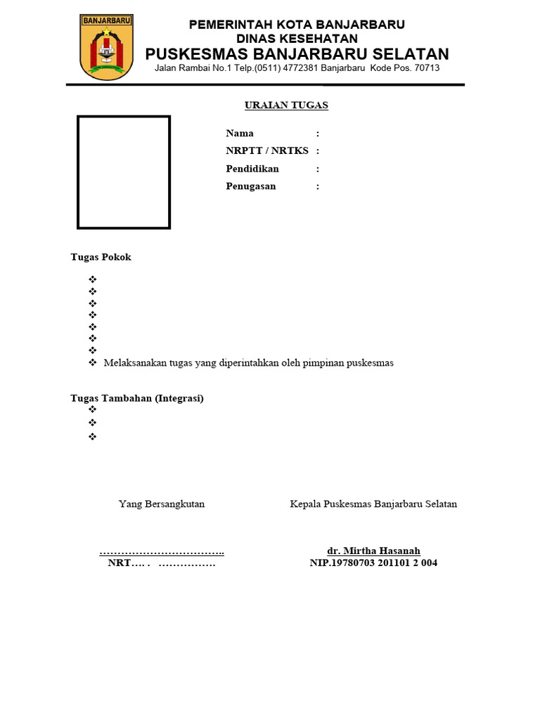 Format Uraian Tugas Non Asn | PDF
