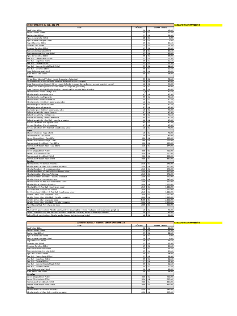 Cardápio Tomorrowland | PDF | Comidas e bebidas | Bebidas alcoólicas