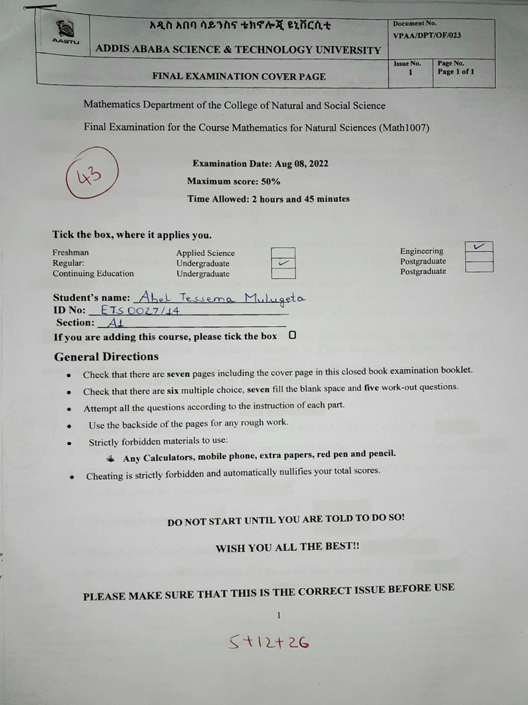 Math For NS Final Exam 1 | PDF