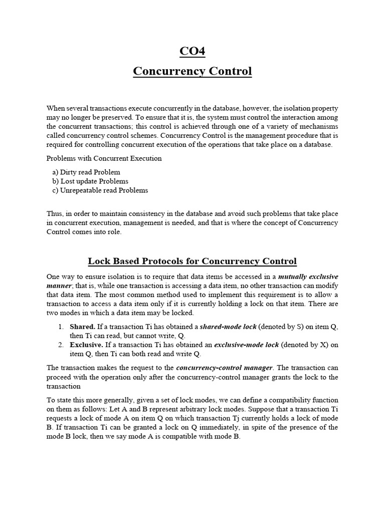 Co4 Notes Concurrency Control Pdf Database Transaction Computer Data
