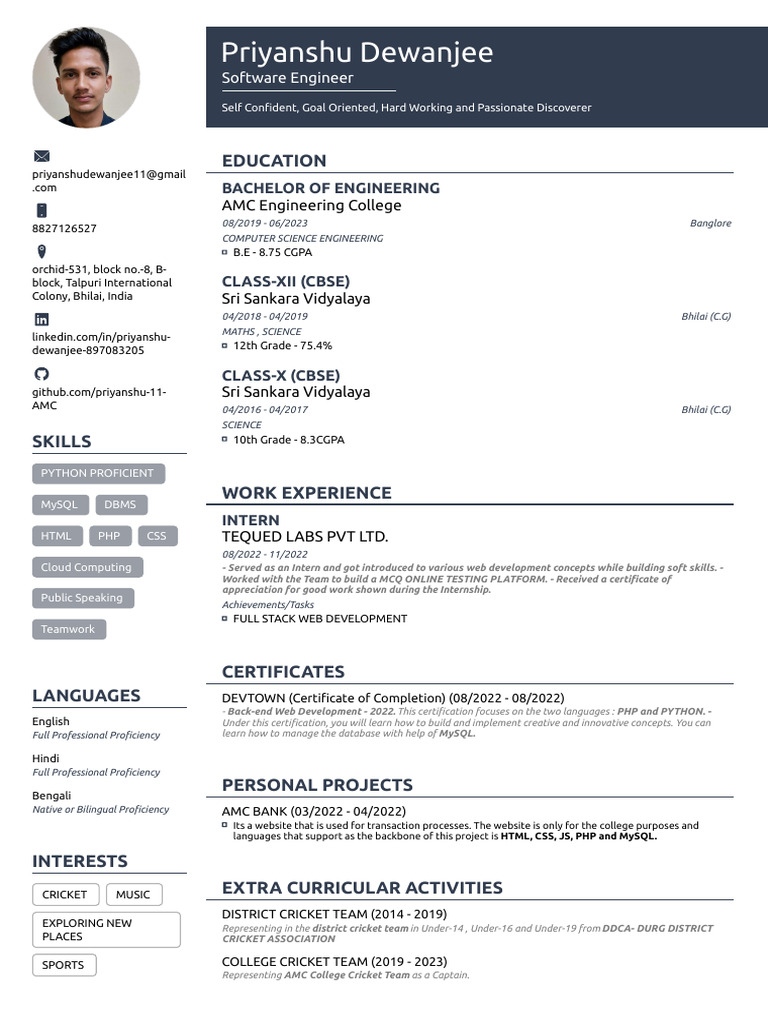 Priyanshu's Resume | PDF | My Sql | Computing