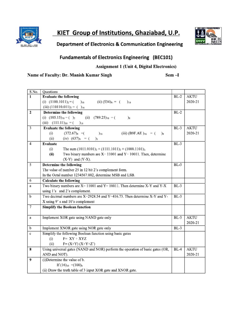 Assignment 1 - BEC 101 | PDF