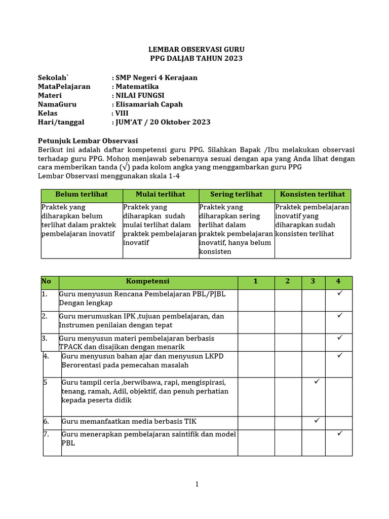 Lembar Observasi Guru | PDF | Karier & Perkembangan | Pengembangan Diri